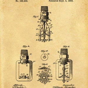 1888 Fire Sprinkler Patent Print, Fire Sprinkler Poster, Firehouse ...