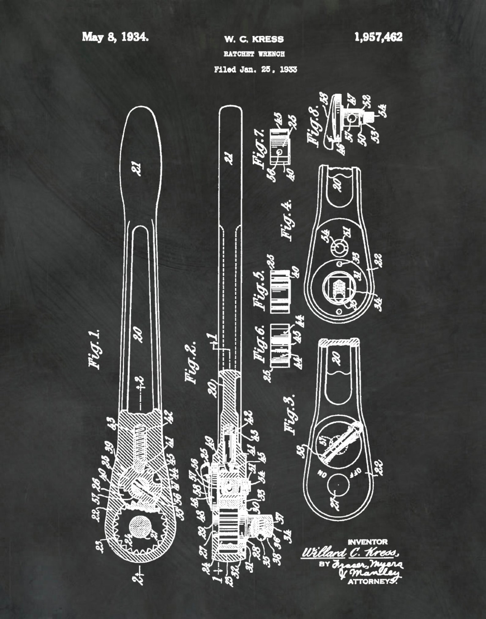 Patent 1934 Ratchet Wrench Socket Wrench Patent Print - Etsy