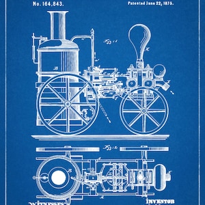 1875 Fire Engine Patent Print - Steam Fire Engine Poster - Firehouse ...