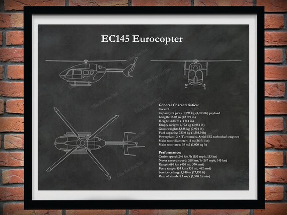 EC145 Eurocopter Print EC-145 Hubschrauber Blaupause | Etsy