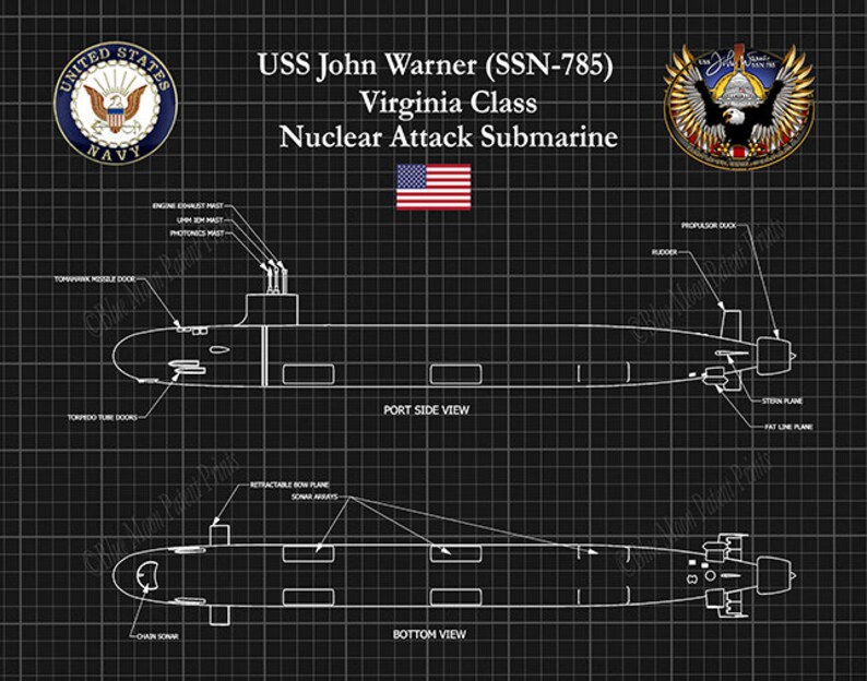USS John Warner SSN 785, Virginia Class Submarine Blueprint, USS ...