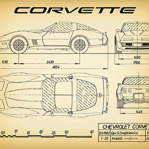 Corvette C3 Drawing, Chevy Corvette C3 Poster, Chevrolet Corvette C3 ...
