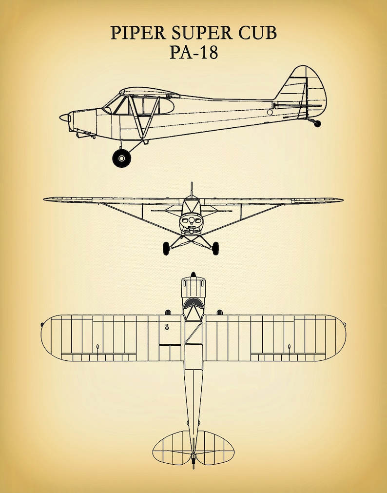 Piper Super Cub PA-18 Drawing Piper Cub Poster Piper Cub | Etsy
