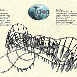 Taron Roller Coaster Drawing Phantasialand Roller Coaster - Etsy