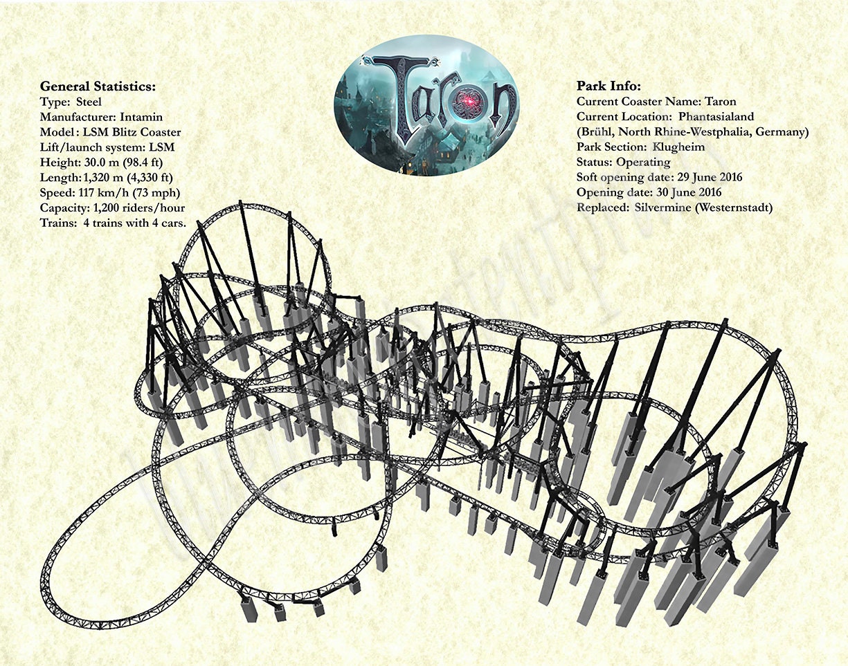 Taron Roller Coaster Drawing, Phantasialand Roller Coaster, Taron ...