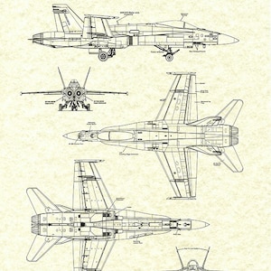 F-18 Hornet Patent Drawing Print Bomber Plane Mcdonnell Douglas ...