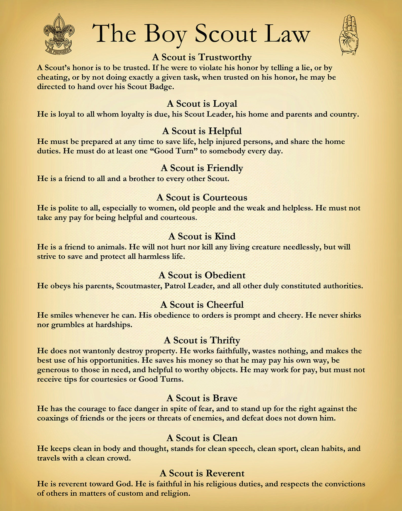 Boy Scout Law Art Print Boy Scouts of America Handbook BSA - Etsy