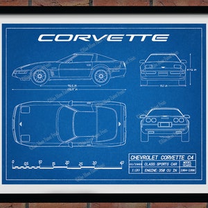 Corvette C4 Drawing Chevy Corvette C4 Poster Chevrolet | Etsy