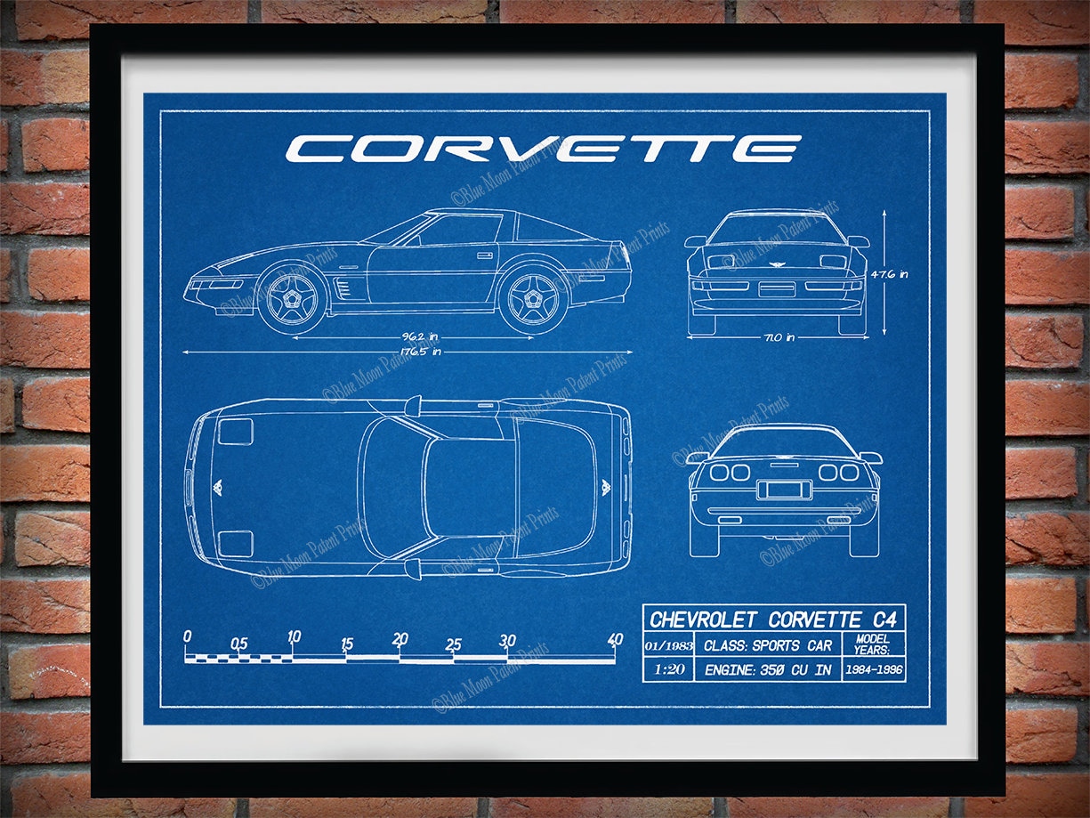 Corvette C4 Drawing, Chevy Corvette C4 Poster, Chevrolet Corvette C4 ...