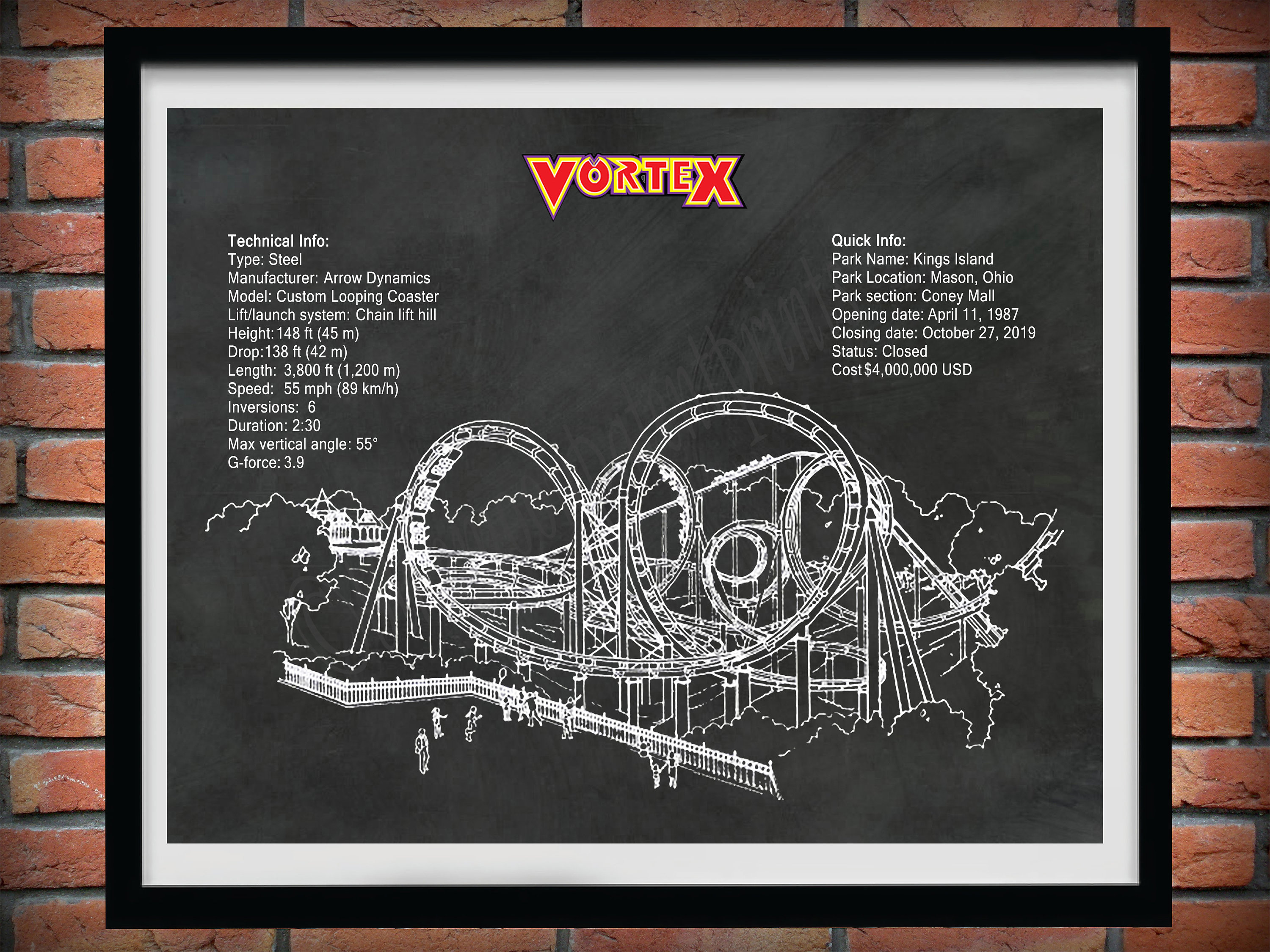 Vortex Roller Coaster Drawing, Kings Island Roller Coaster, Vortex ...