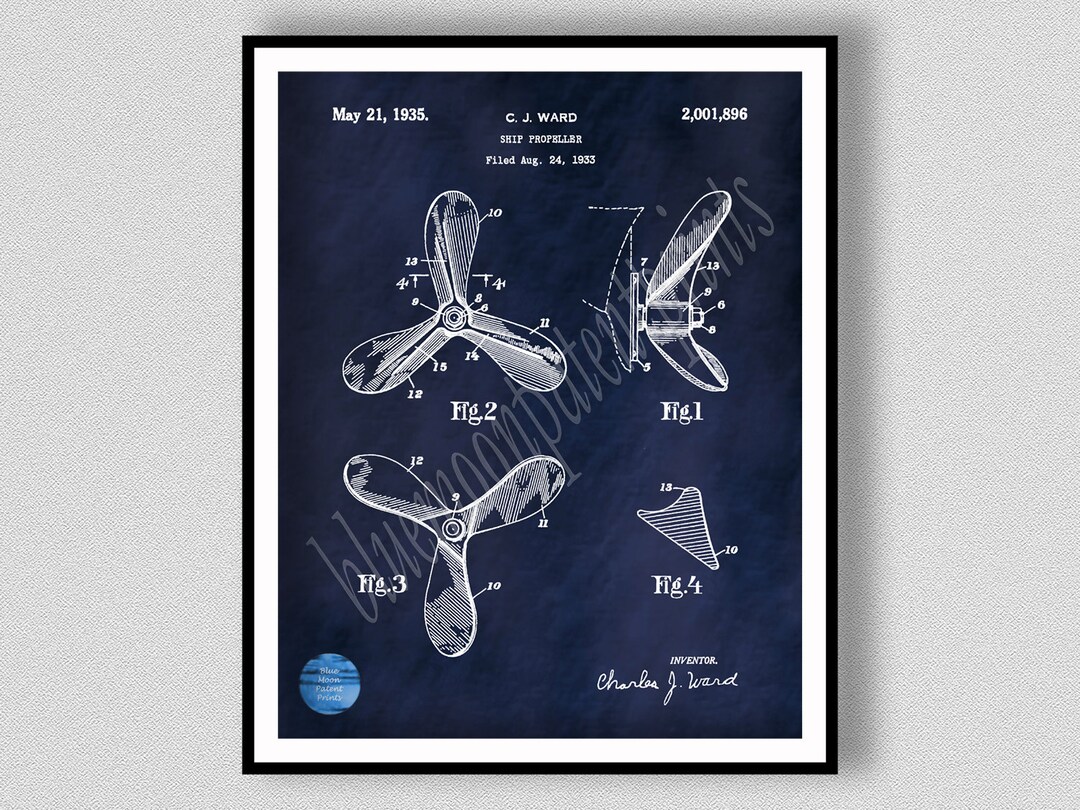 1935 Ship Propeller Patent Art Print, Ship Propeller Poster Nautical ...