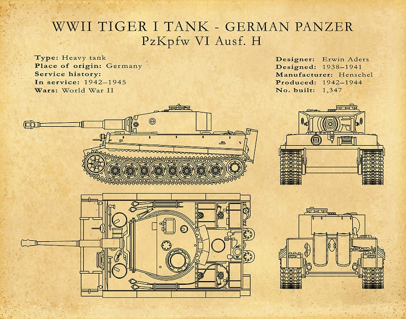 1942 Panzer Tiger I Panzer Bundeswehr Panzer Blaupause - Etsy.de