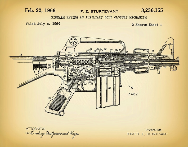 1966 M-16 Rifle Patent Print AR15 Blueprint Vers 2 AR-15 - Etsy