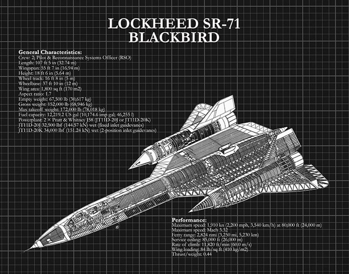 Lockheed SR-71 Blackbird Drawing Vers 2 SR-71 aircraft | Etsy