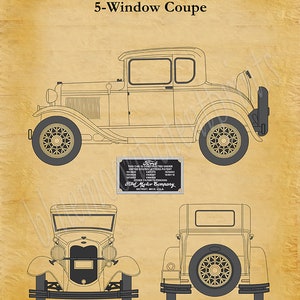 Model A Ford Coupe Poster, 1930 Model A Blueprint, 1930 Ford Model A 5 ...