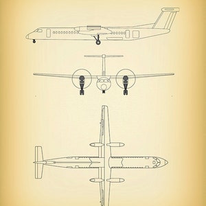 Bombardier Dash 8 Q400 Drawing, Dash 8 Airplane Poster, Pilot Art, De ...