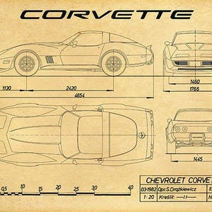 Corvette C3 Drawing, Chevy Corvette C3 Poster, Chevrolet Corvette C3 ...