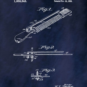 Patent 1920 Barber's Comb - Art Print - Poster - Barber Shop Art - Hair ...