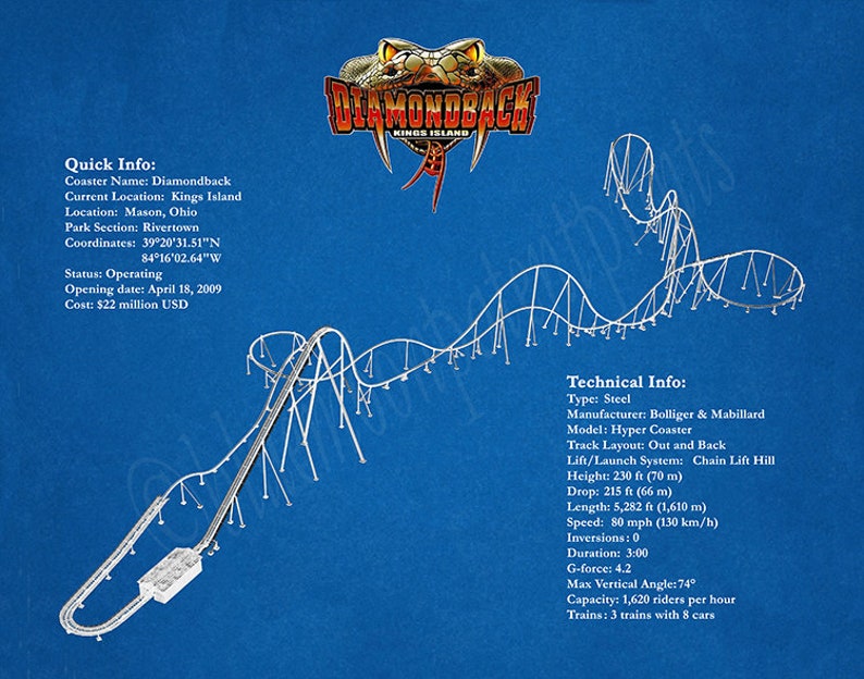 Diamondback Roller Coaster Drawing, Kings Island Roller Coaster ...