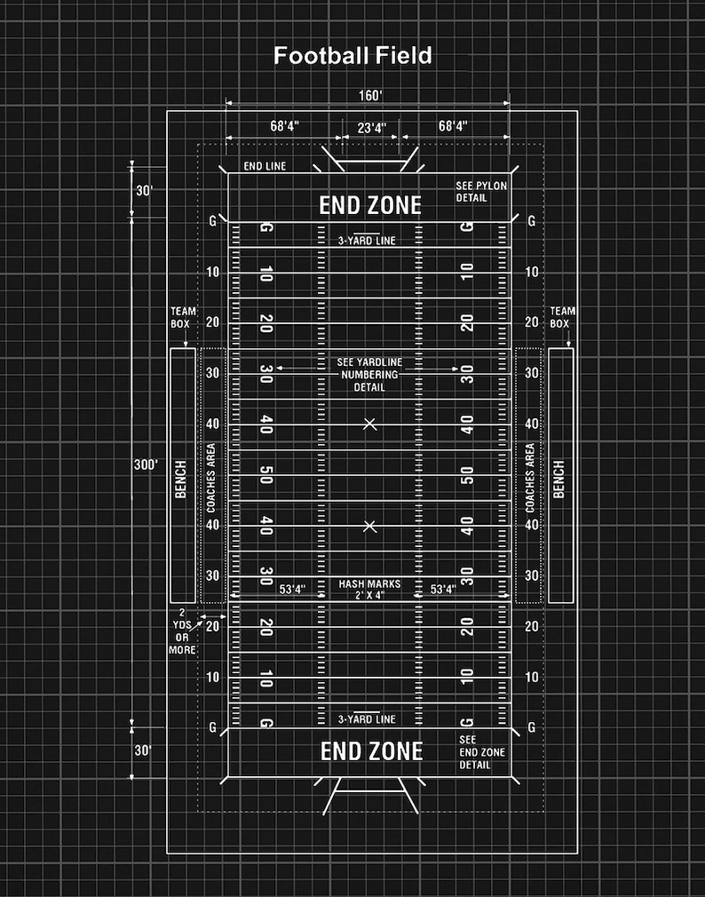Football Field Blueprint Vers 1 Game Room Decor Super - Etsy