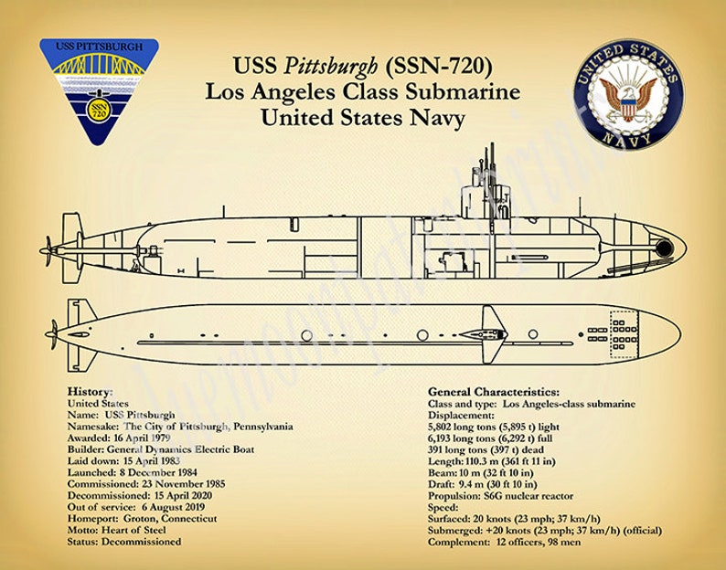 USS Pittsburgh SSN-720 Submarine Blueprint Los Angeles Class | Etsy