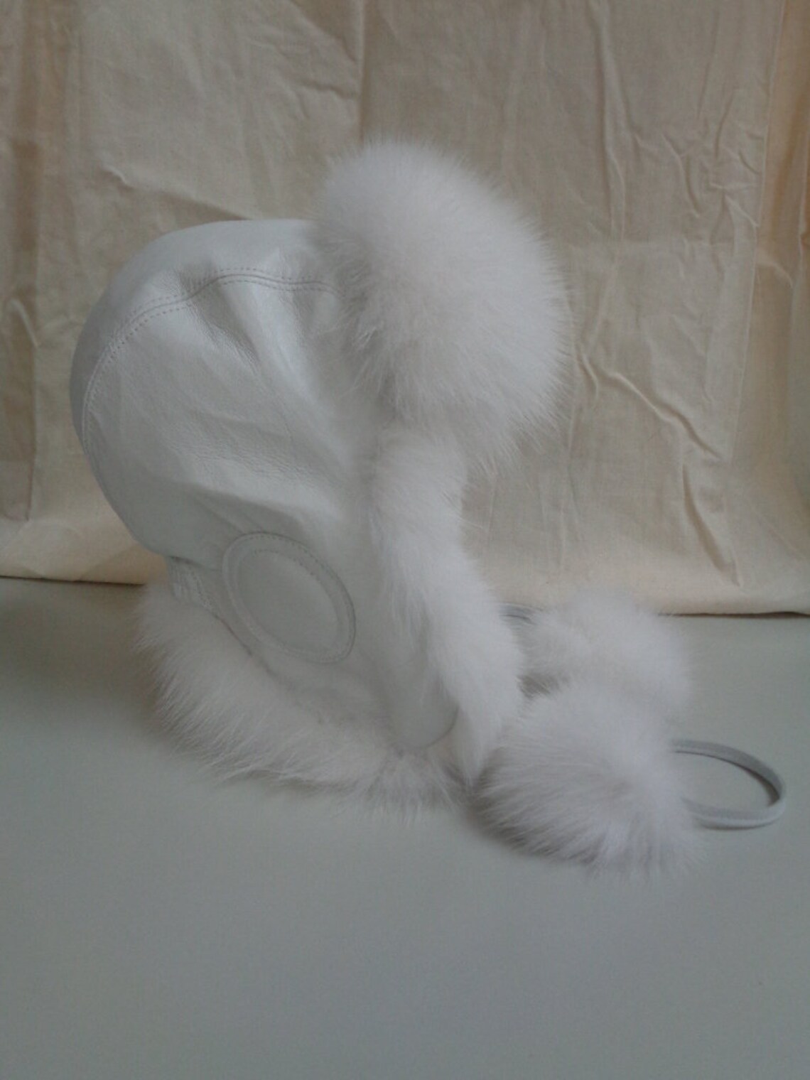 Brand New White Fox & White Leather Top W/ Ear Flaps Fur Hat | Etsy
