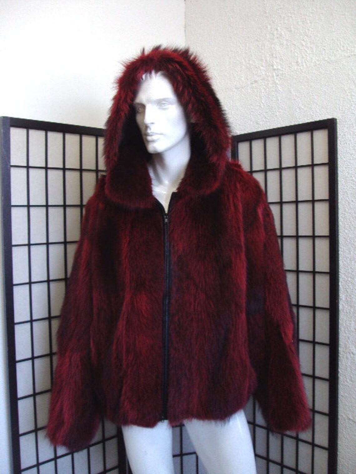Brand New Red Hooded Hood Raccoon Racoon Fur Jacket Coat Men Man - Etsy