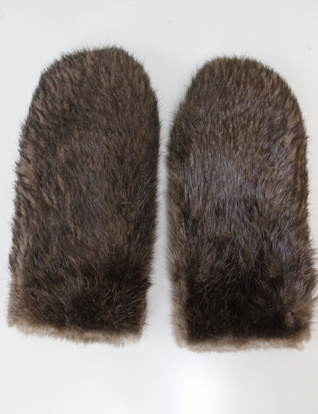 Brand New Brown Long Haired Beaver Both Sided Fur Mittens Mitts Men Man ...