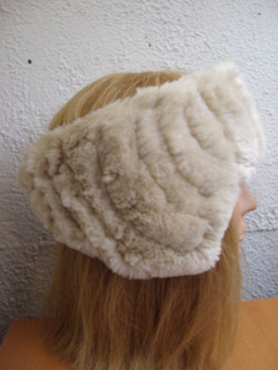 New Beige Sheared Beaver Fur Headband Head Wrap Women Woman Size 22" X ...