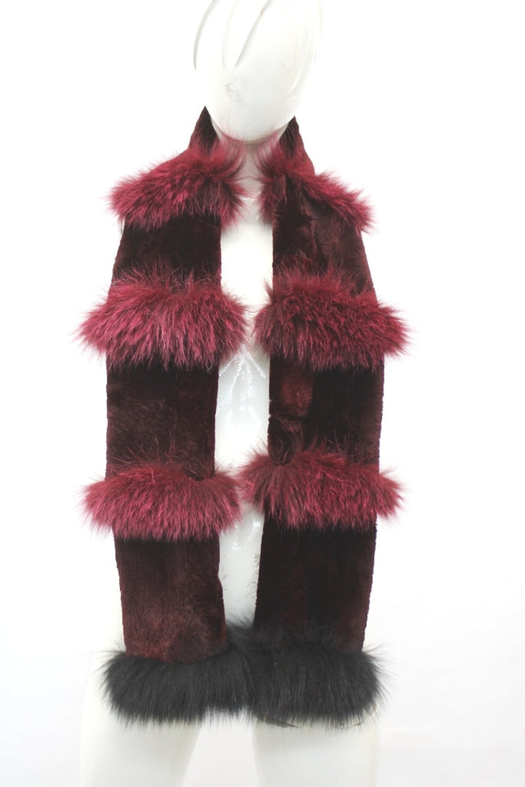 Brand New Burgundy Red Sheared Beaver & Fox Fur Scarf Wrap Women Woman ...