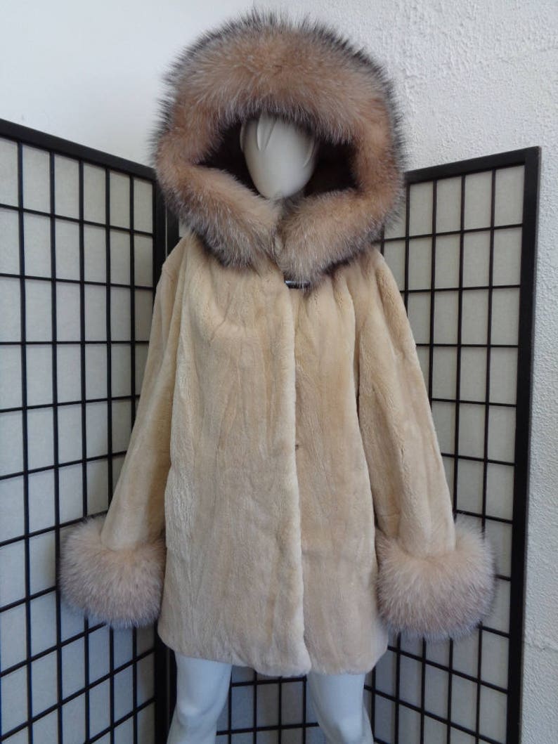 Brand New Beige Sheared Beaver & Fox Fur Jacket Coat for Women - Etsy