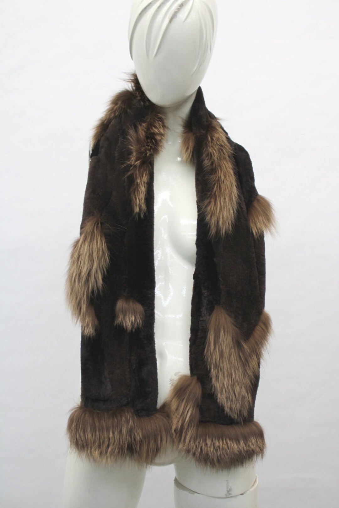 Brand New Brown Sheared Beaver & Fox Fur Scarf Wrap Women Woman 5"x60 ...