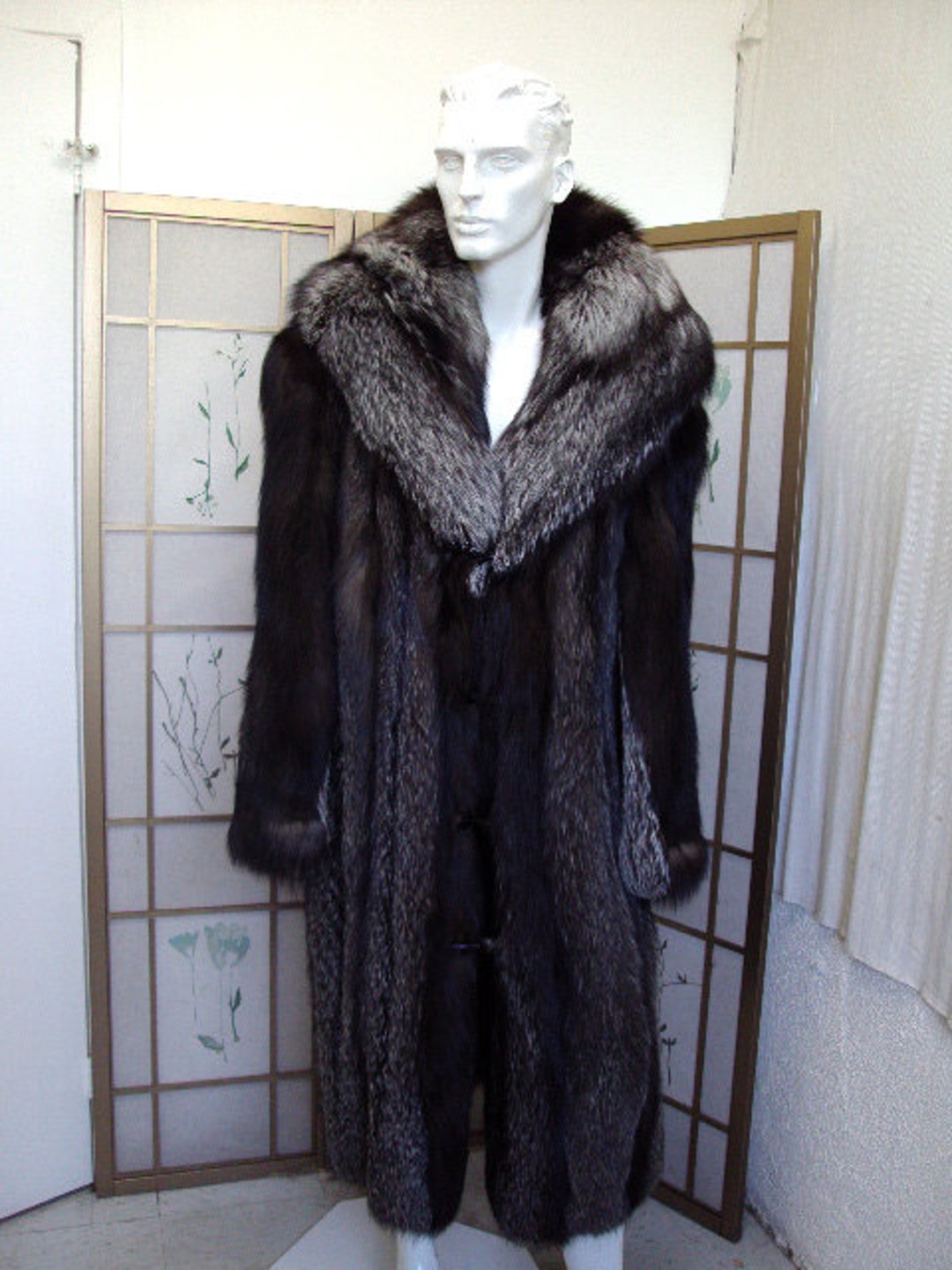Brand New Silver Fox Fur Long Full Length Coat W/hood for Men Man Size ...