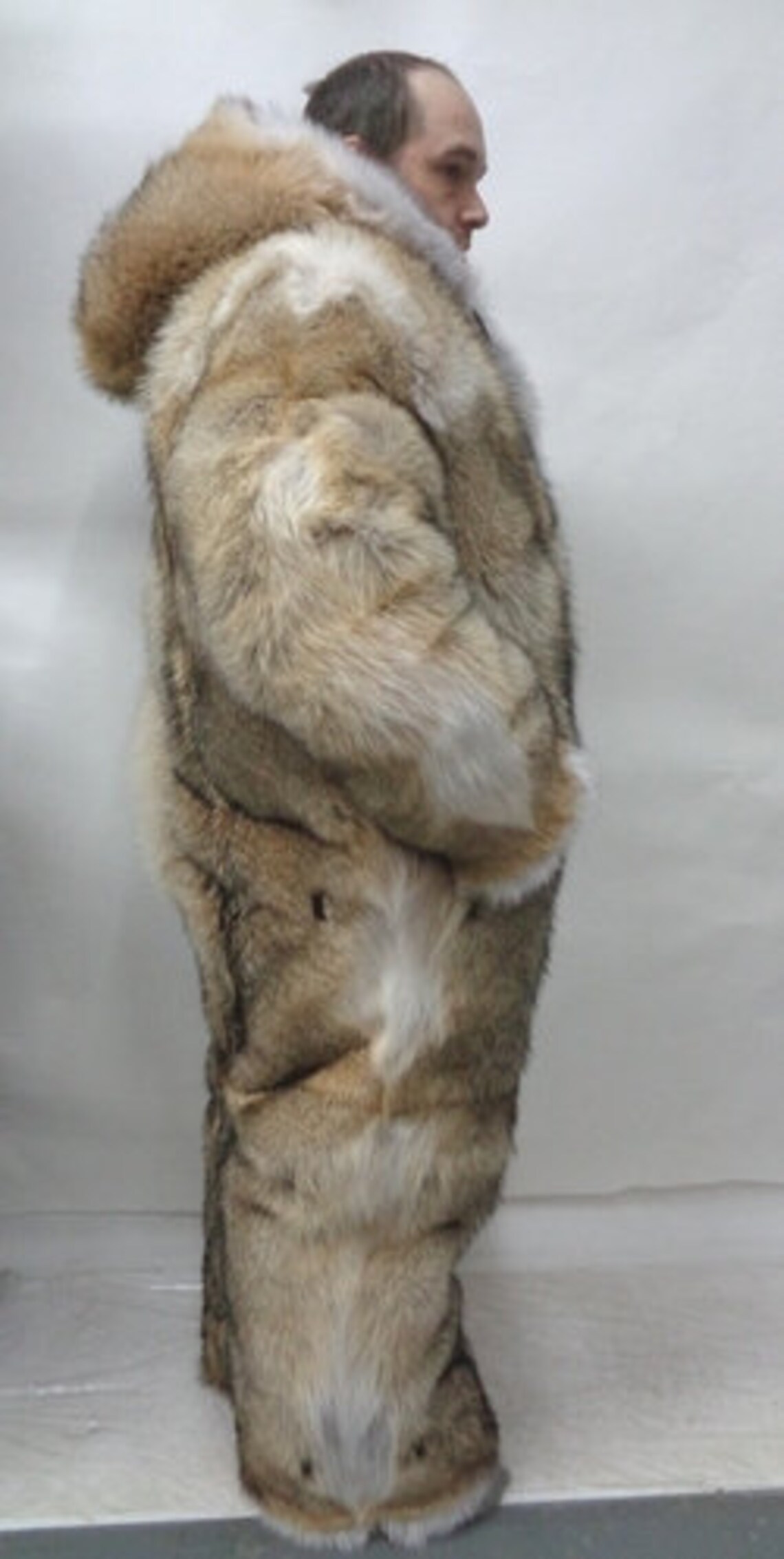Brand New Double Sided Coyote & Blue Fox Fur Snowsuit Jumpsuit Coat Men ...