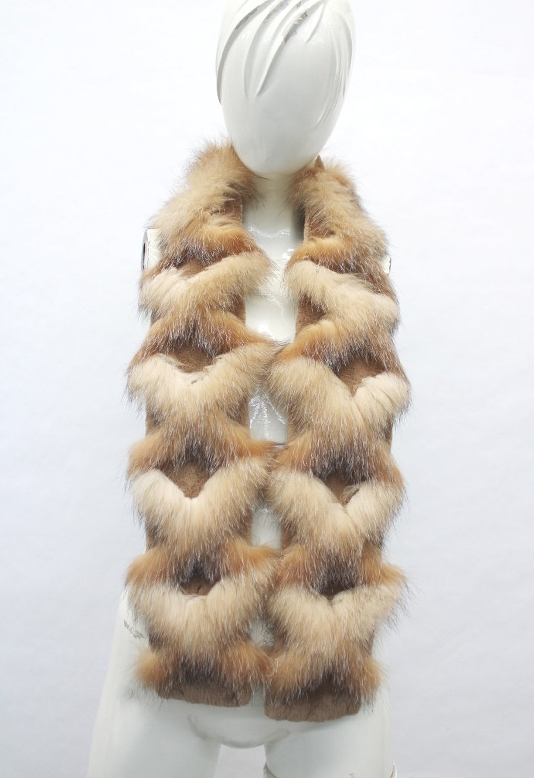 Brand New Light Brown Sheared Beaver & Fox Fur Scarf Wrap Women Woman 4 ...