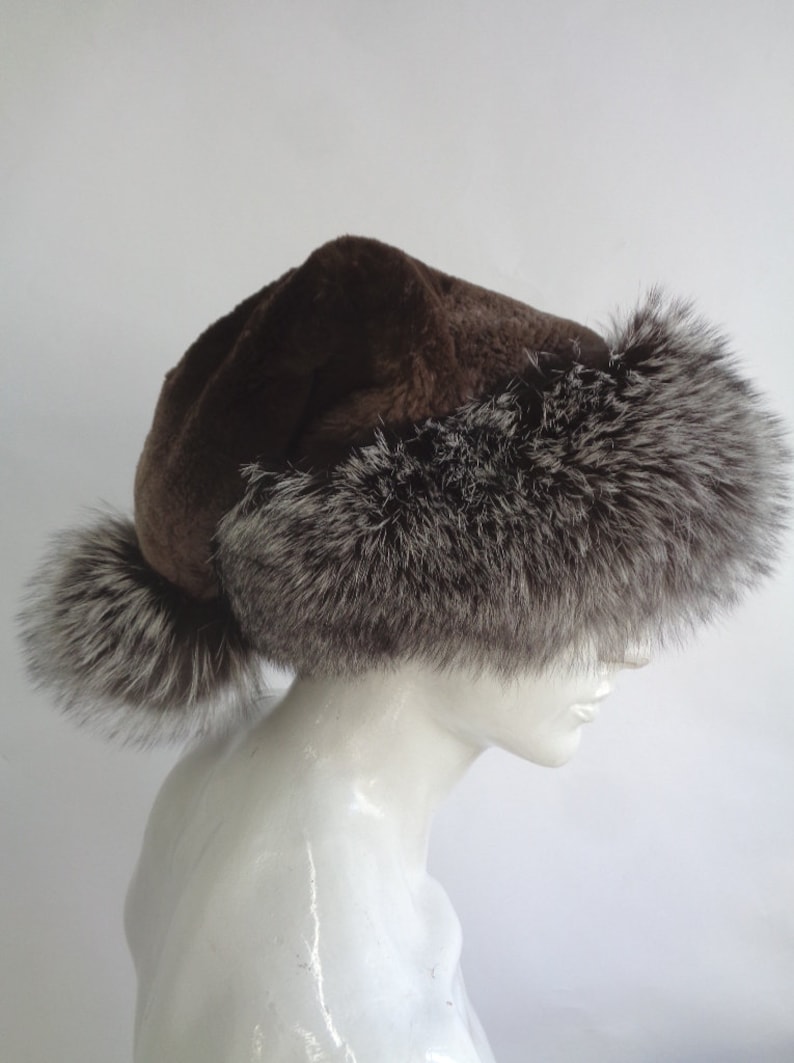 Brand New Brown Sheared Beaver & Silver Fox Santa Christmas Fur Hat for ...