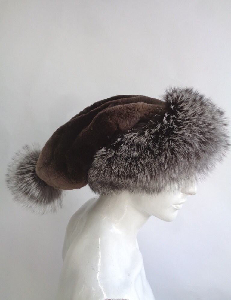 Brand New Brown Sheared Beaver & Silver Fox Santa Christmas Fur Hat for ...