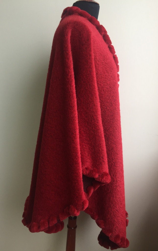 Brand New Red Wool & Sheared Beaver Fur Cape Shawl Wrap Women Woman 35 ...