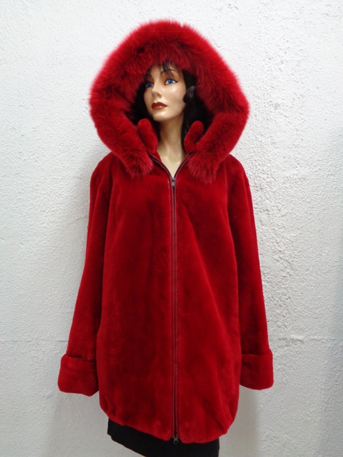 Brand New Red Sheared Beaver & Fox Fur Jacket Coat Hood Women - Etsy