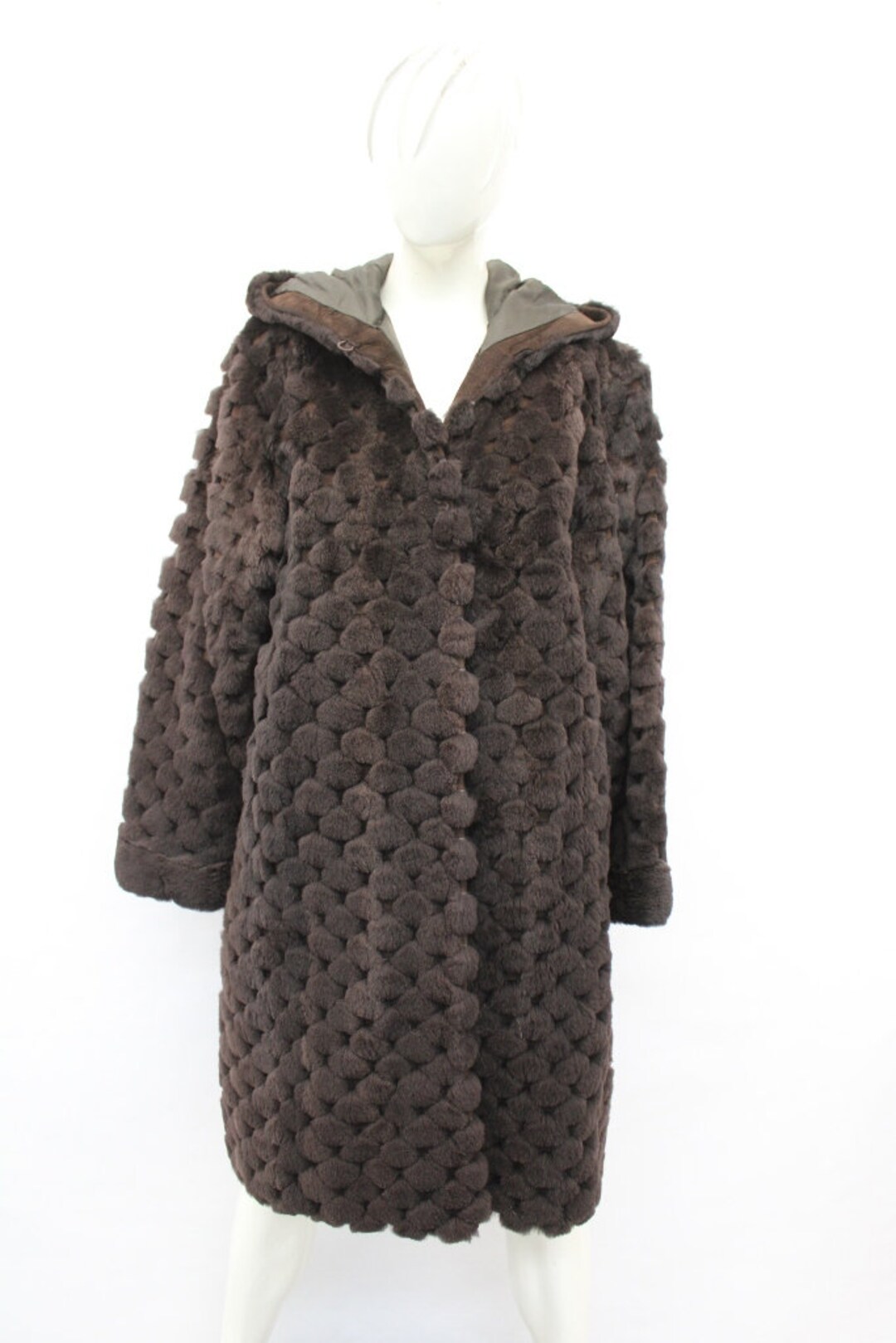Excellent Brown Sheared Fox Fur & Suede Coat Jacket W/hood Women Woman ...