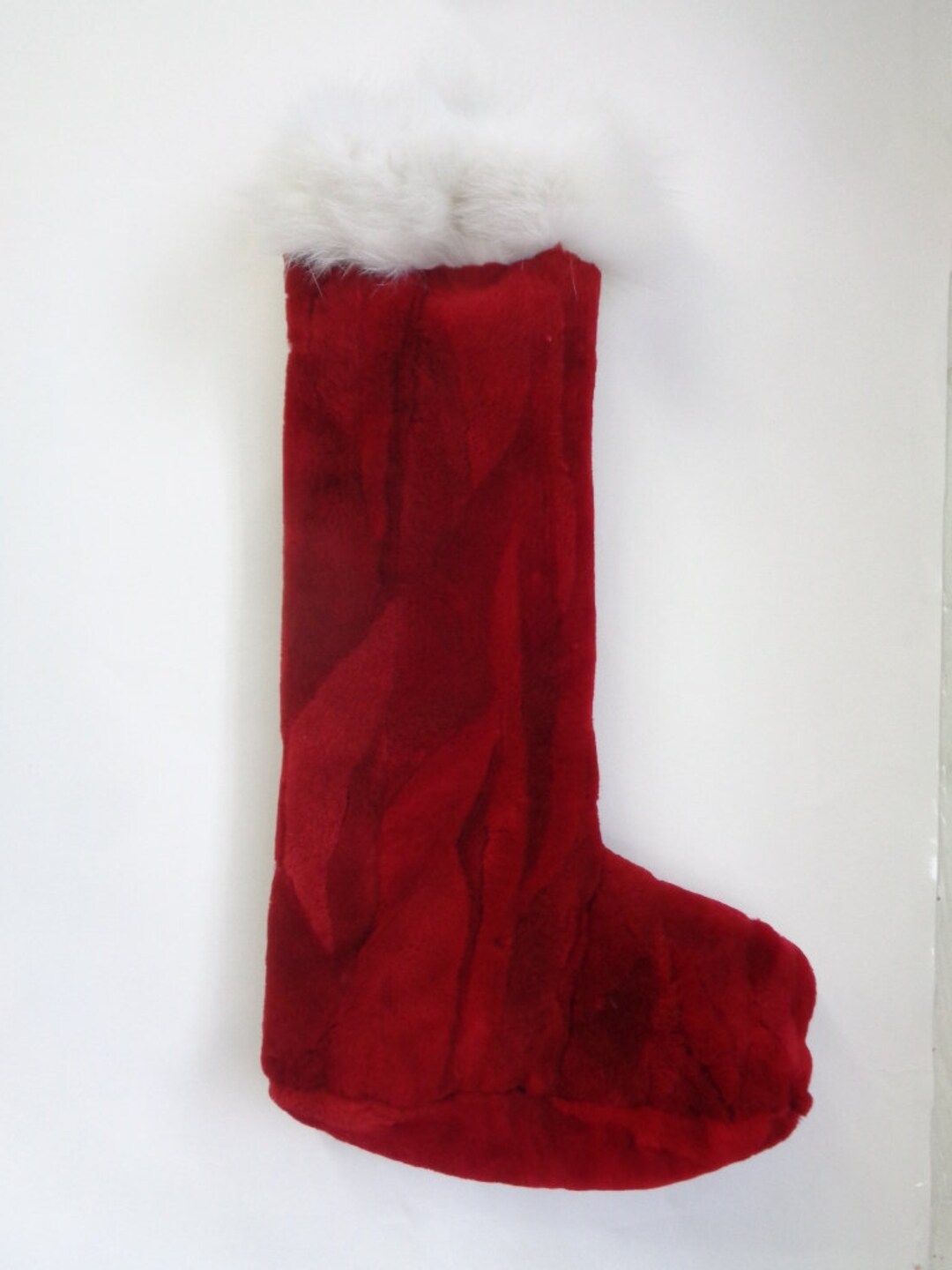 Brand New Red Sheared Beaver & White Fox Fur Christmas Stocking Sock ...