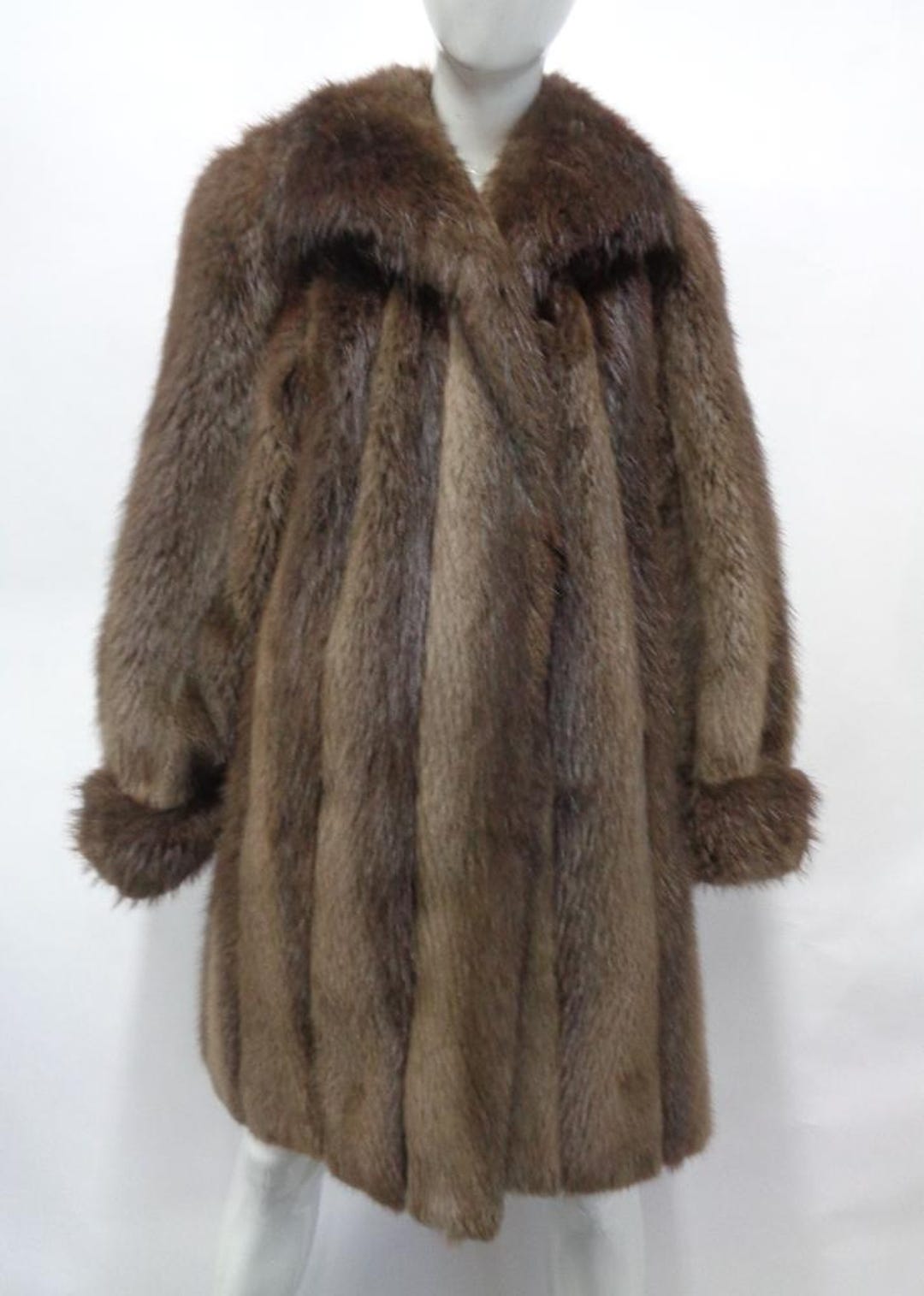 Showroom New Brown Long Haired Beaver Fur Coat Jacket Women Woman Size ...