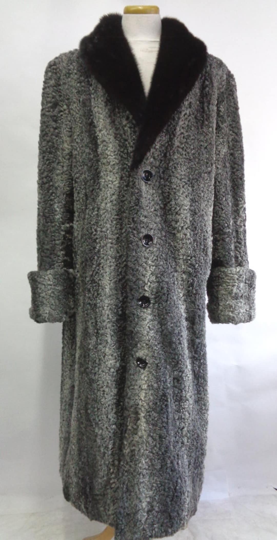 Refurbished New Gray Lamb Astrakhan & Mink Fur Coat for Men Man Size ...