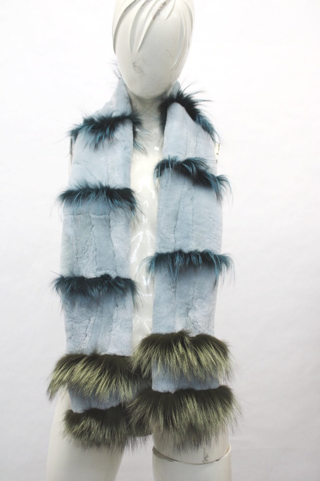 Brand New Baby Blue Sheared Beaver & Fox Fur Scarf Wrap Women Woman 4.5 ...