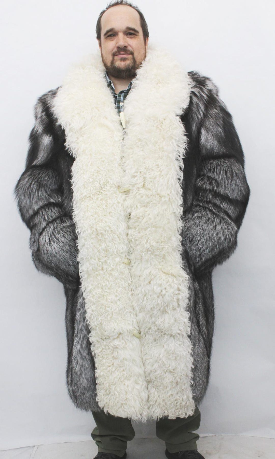Brand New Silver Fox & Curly Lamb Fur Coat Jacket Men Man Size All - Etsy