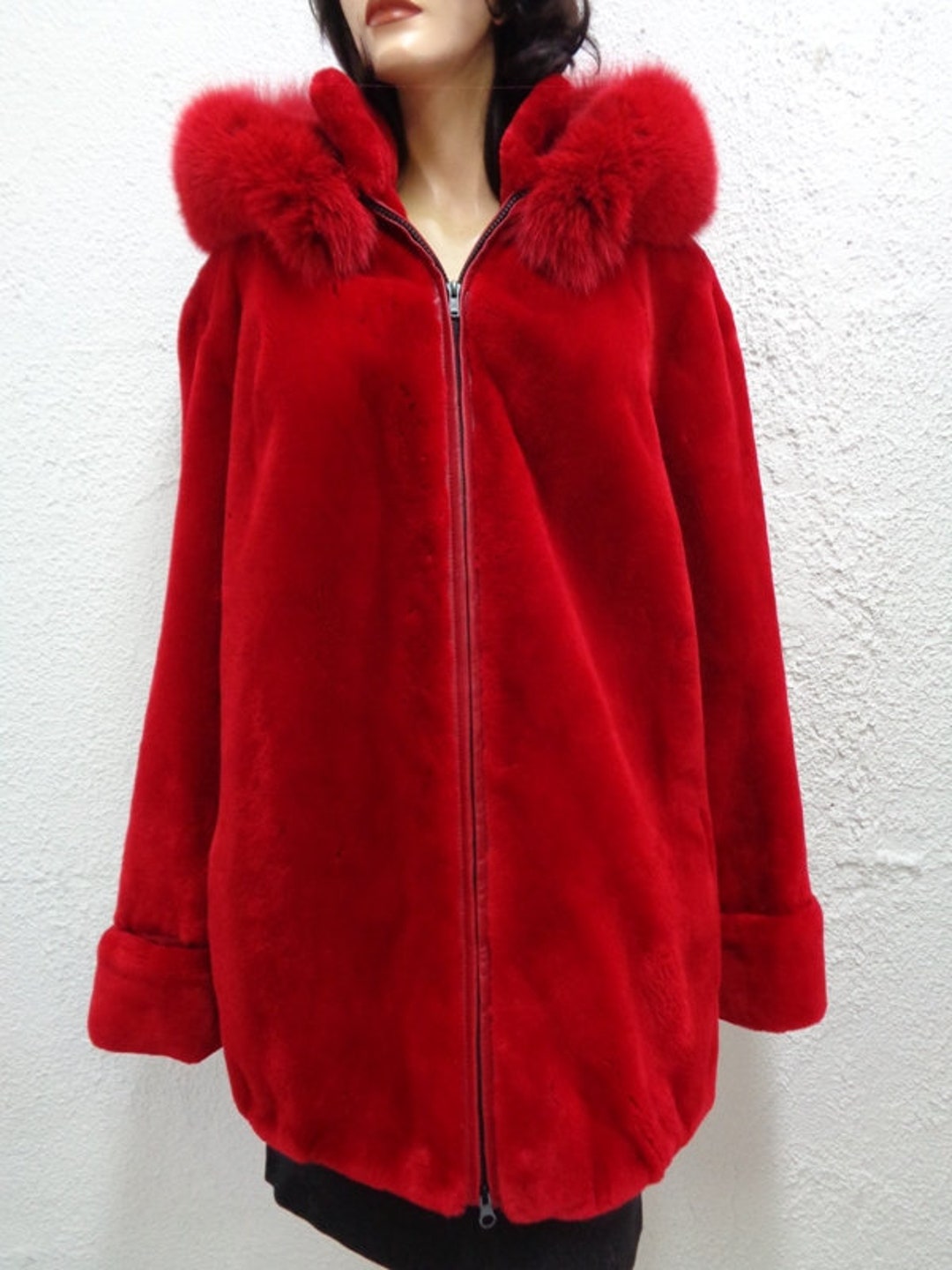 Brand New Red Sheared Beaver & Fox Fur Jacket Coat Hood Women Woman - Etsy