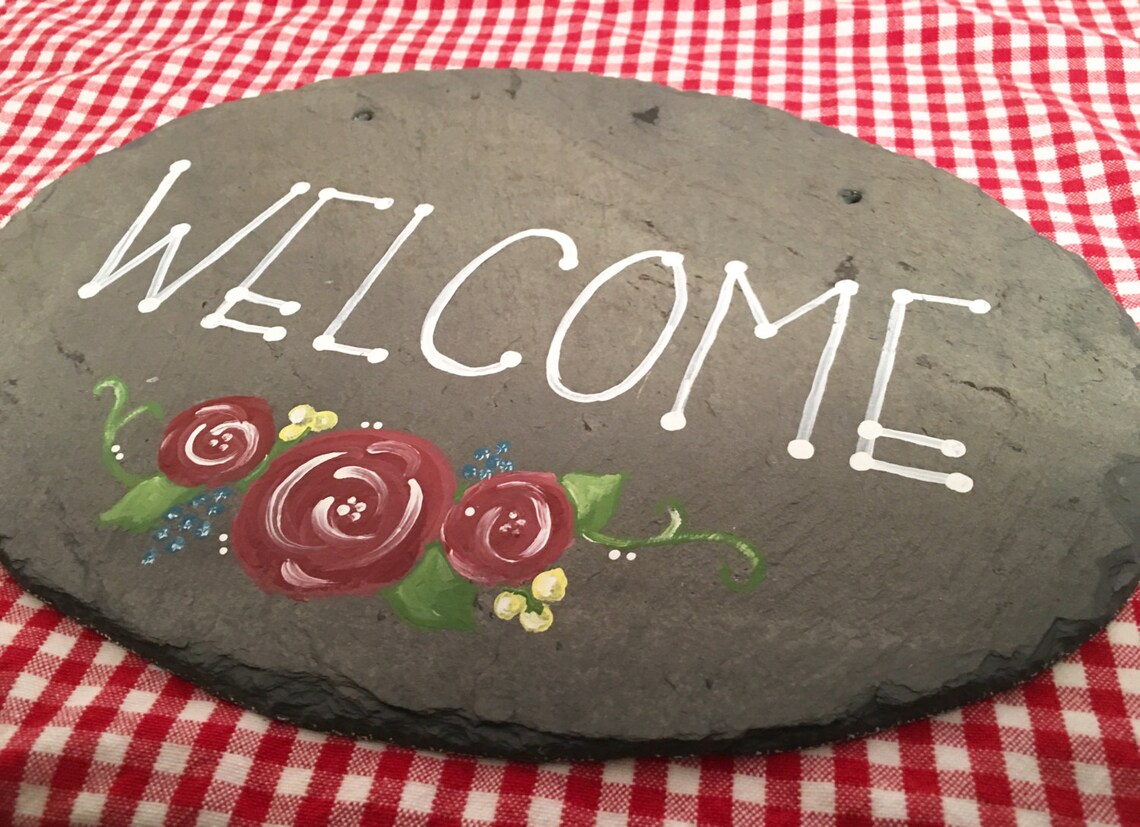 Welcome, Slate Sign, Friendly Welcome, Slate, Flowers - Etsy