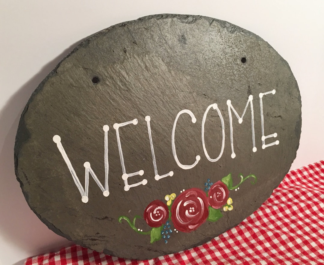 Welcome, Slate Sign, Friendly Welcome, Slate, Flowers - Etsy