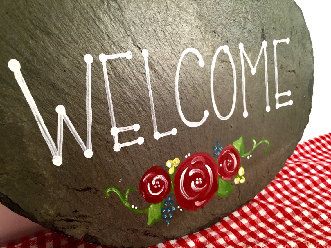 Welcome, Slate Sign, Friendly Welcome, Slate, Flowers - Etsy