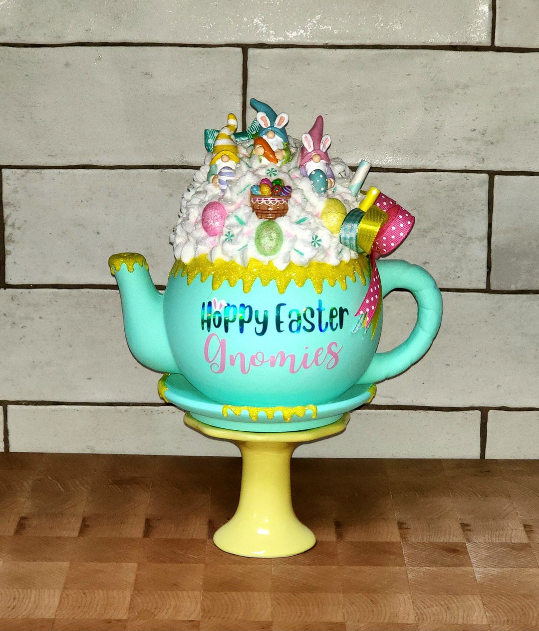Hoppy Easter Gnomies Teapot, Happy Easter, Gnomes, Bunny, Easter, Spring, Easter Decor, Tiered ...
